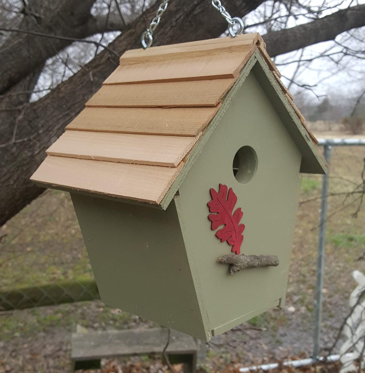 Cabin Bird House (Sage), 11", Nesting Box, Bird Houses by Mark, Made i ...
