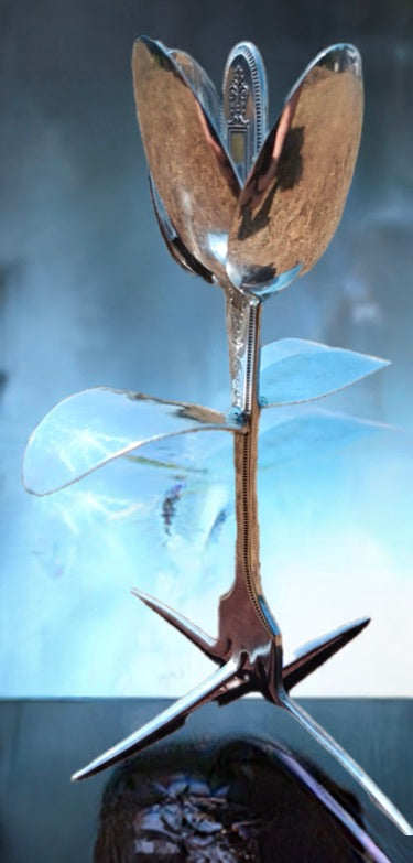 Valentine Rose, Silver Flower, Tulip, Vintage Silverware Metal Art Scu ...