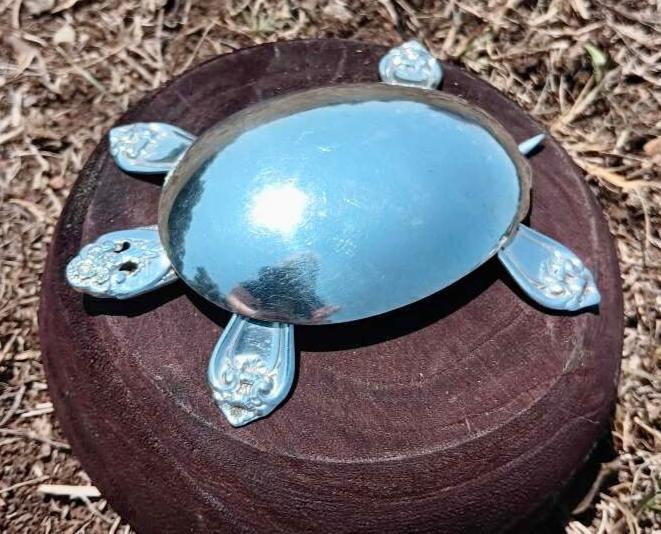 Silver Turtle Charm, Vintage Silverware Metal Art Sculpture, Made in U ...